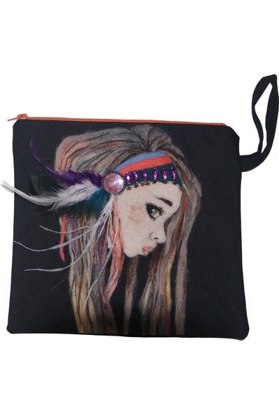 Desaryou Keçe Figürlü Clutch Çanta