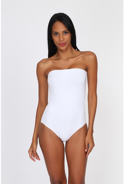 Obje Beyaz Straplez Çıtçıtlı Body