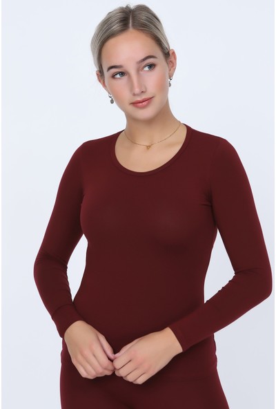 Obje Bordo Penye Modal Açık Yaka Uzun Kollu Bady Obje Bordo Penye Modal Açık Yaka Uzun Kollu Bady