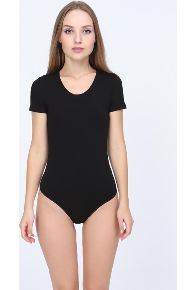 Obje Siyah Penye Modal Yarım Kollu String Çıtçıtlı Body Obje Siyah Penye Modal Yarım Kollu String Çıtçıtlı Body