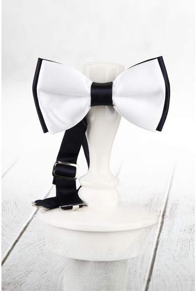 Kravatkolik Beyaz Lacivert Renk Saten Papyon SP53