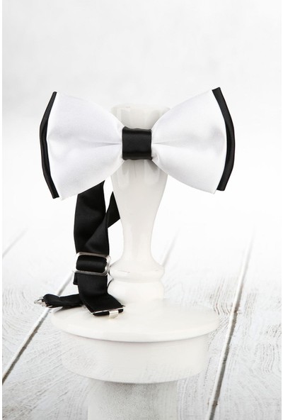 Kravatkolik Beyaz Siyah Renk Saten Papyon SP55 Kravatkolik Beyaz Siyah Renk Saten Papyon SP55