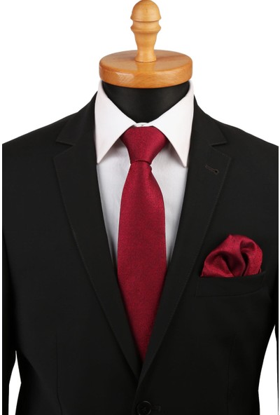 Kravatkolik Kırmızı Kum Desen Mendilli Klasik Kravat KK4816