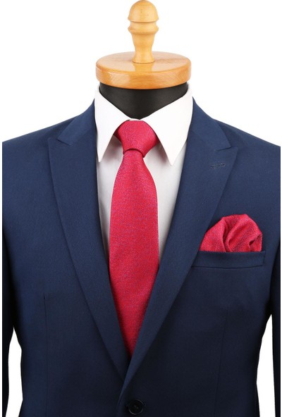 Kravatkolik Kırmızı Kum Desen Mendilli Klasik Kravat KK5002