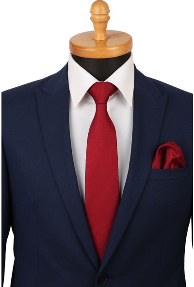 Kravatkolik Kırmızı Nokta Desen Mendilli Klasik Kravat KK4159