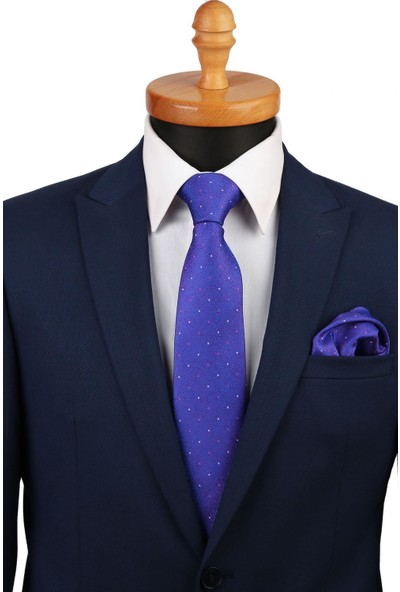 Kravatkolik Mor Puantiye Desen Mendilli Klasik Kravat KK4671