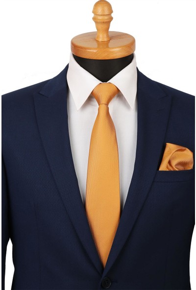 Kravatkolik Sarı Nokta Desen Mendilli Klasik Kravat KK4156