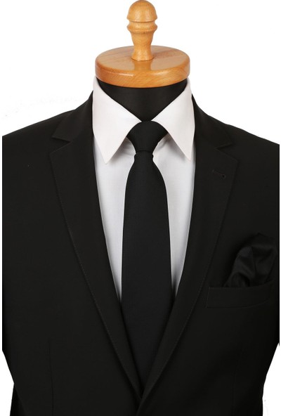 Kravatkolik Siyah Nokta Desen Mendilli Klasik Kravat KK4152