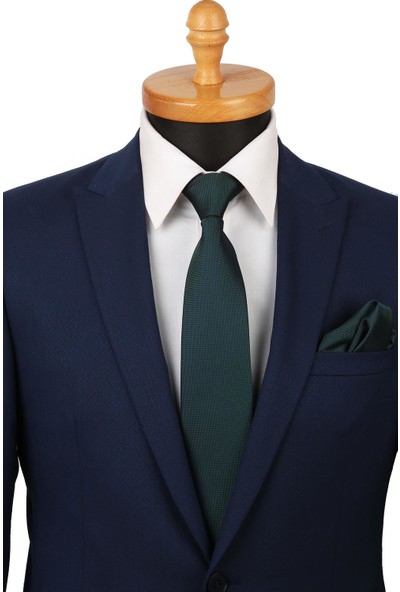 Kravatkolik Yeşil Nokta Desen Mendilli Klasik Kravat KK4155
