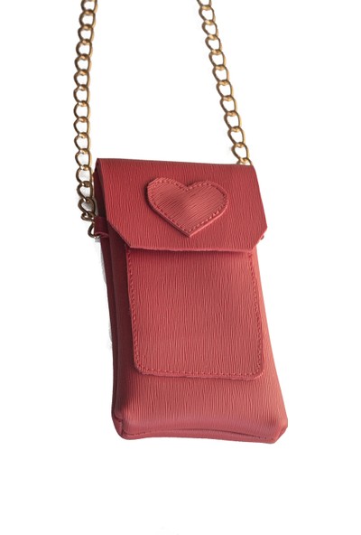 Kavshak Kalp Detaylı Zincir Askılı Cep Telefonu Çantası