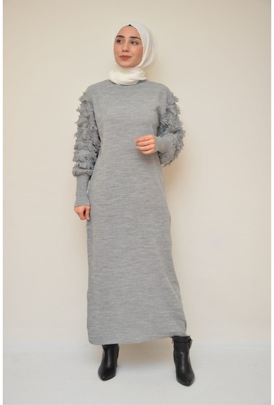 Anitabella Gri Triko Elbise Standart