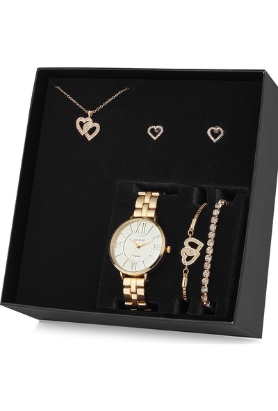 Forentina Kadın Kalpli Set - Kolye Küpe Bileklik Saat Ps0403