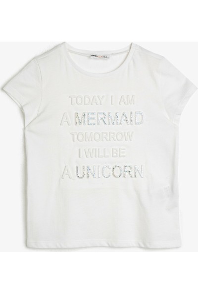 Koton Pamuklu Yumuşak Parlak Yazılı Kabartma Baskılı Kısa Kollu Tişört