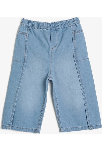 Koton Beli Lastikli Bol Kesim Paçası Bol Dökümlü Kısa Paça Normal Bel Jean Pantolon