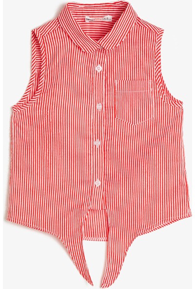 Koton Kız Çocuk Çizgili Dokulu Gömlek Kumaşından Belden Bağlamalı Kolsuz Gömlek