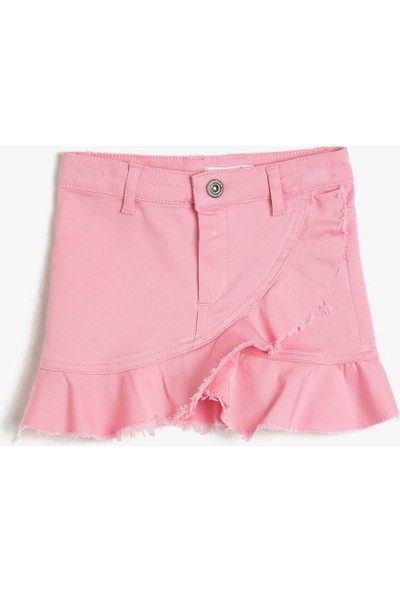 Koton Esnek Pantolon Kumaşından Fermuarlı Fırfırlı Diz Üstü Etek