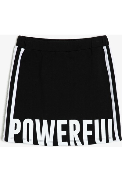 Koton Yazılı Baskılı Yanı Şerili Kalın Esnek Kumaştan Kısa Etek