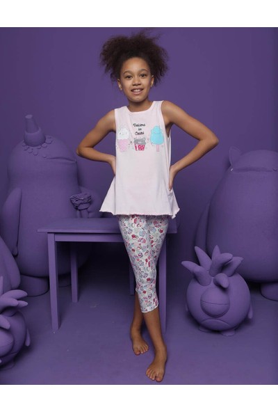 Donella Dondurma Baskılı Kız Çocuk Capri Pijama Takım - 10063 Donella Dondurma Baskılı Kız Çocuk Capri Pijama Takım - 10063