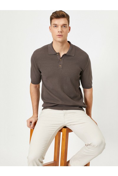 Koton Polo Yaka Dokulu Kumaş Slim Fit Triko Kazak Koton Polo Yaka Dokulu Kumaş Slim Fit Triko Kazak