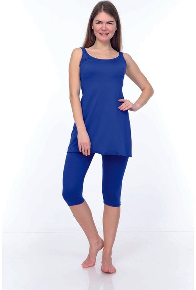 Estiva Kadın Düz Saks Askılı Taytlı Elbise Mayo