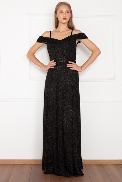 Kalopya Kadın Demet 13106 Simli Beli Kemerli Uzun Elbise Kalopya Kadın Demet 13106 Simli Beli Kemerli Uzun Elbise