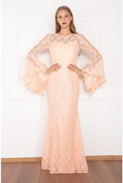 Kalopya Kadın Juni 13098 Dantel Kolu Volanlı Uzun Elbise Kalopya Kadın Juni 13098 Dantel Kolu Volanlı Uzun Elbise