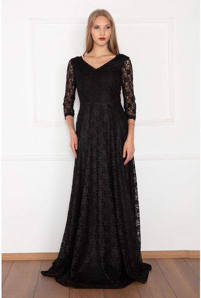 Kalopya Kadın Kristy 3810-2 V Yaka Dantel Uzun Elbise Kalopya Kadın Kristy 3810-2 V Yaka Dantel Uzun Elbise