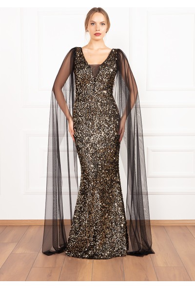 Kalopya Kadın Margrit 13175 Pul Payet Kol Şifon Detaylı Balık Elbise Kalopya Kadın Margrit 13175 Pul Payet Kol Şifon Detaylı Balık Elbise