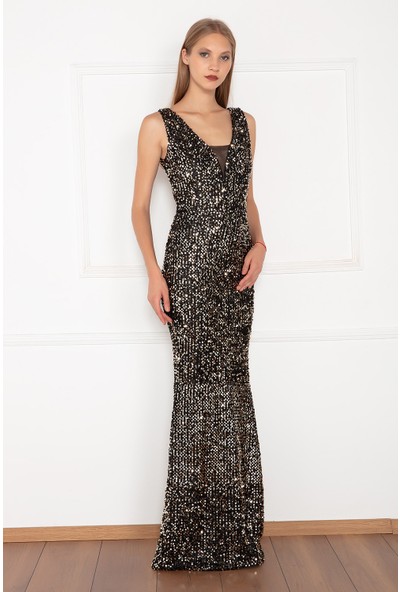 Kalopya Kadın Nehir 13154 V Yaka Pul Payet Balık Elbise