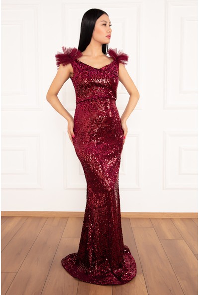 Kalopya Kadın Pamela 13222 Kadife Pul Payet Omuz Tül Detaylı Elbise Kalopya Kadın Pamela 13222 Kadife Pul Payet Omuz Tül Detaylı Elbise