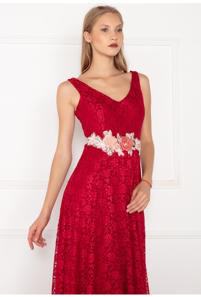 Kalopya Kadın Varna 13102 Beli Çiçekli Dantel Elbise