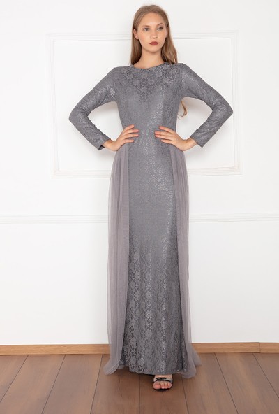 Kalopya Kadın Yasemin 13082 Dantel Tül Tesettür Elbise Kalopya Kadın Yasemin 13082 Dantel Tül Tesettür Elbise