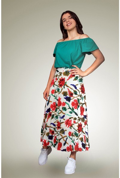 Anitabella Şifon Krem Pliseli Etek