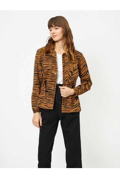 Koton Kadın Zebra Desenli Jean Ceket