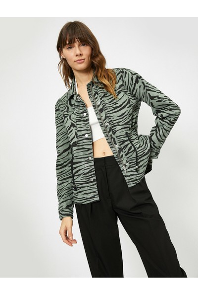 Koton Kadın Zebra Desenli Jean Ceket