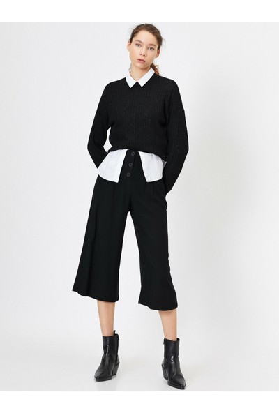 Koton Kadın Düğmeli Hafif Geniş Kesim Pantolon