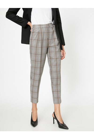 Koton Kadın Normal Bel Ekoseli Havuç Pantolon