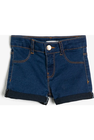 Koton Kız Çocuk Esnek Jean Kumaştan Rahat Kesimli Paça Kıvırmalı Kısa Jean Şort
