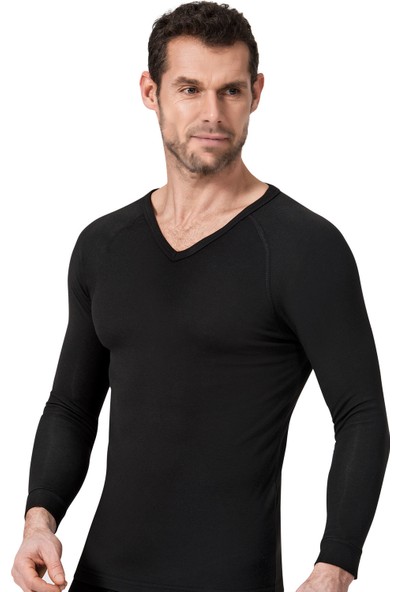 Namaldı 174 Erkek Termal V Yaka Uzun Kol Üst Siyah