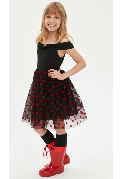 Defacto Kız Çocuk Puantiye Desenli Askılı Elbise N0374A620SP