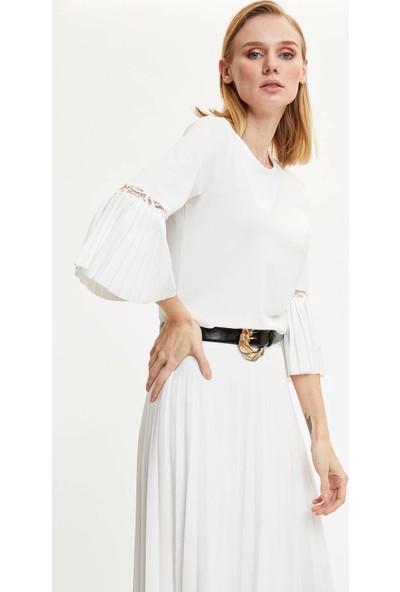 Defacto Dantel Detaylı Uzun Kollu Tişört N0897AZ20SP