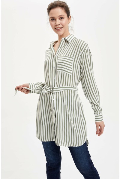 DeFacto Relax Fit Çizgili Beli Kuşaklı Tunik M8893AZ20SP