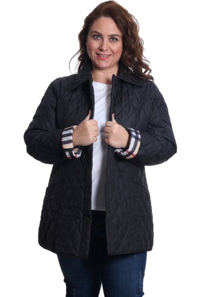 ŞEMS Kadın Kapitone Büyük Beden Mont 6406 Siyah