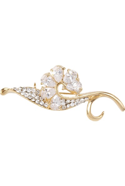Lavisera Zirkon Taşlı Yapraklı Çiçek Broş Lavisera Zirkon Taşlı Yapraklı Çiçek Broş