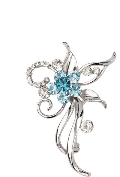 Lavisera Mavi Taşlı Çiçek Broş