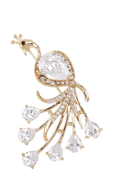 Lavisera Zirkon Taşlı Tavus Kuşu Broş