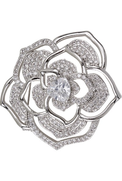Lavisera Zirkon Taşlı Gül Broş