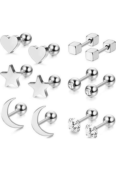 Chavin Gri Çelik 6'lı Takım Küpe Piercing Chavin Gri Çelik 6'lı Takım Küpe Piercing