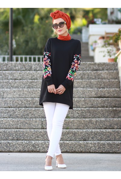 Por La Cara Kadın Kolları Çiçek Desenli Tunik