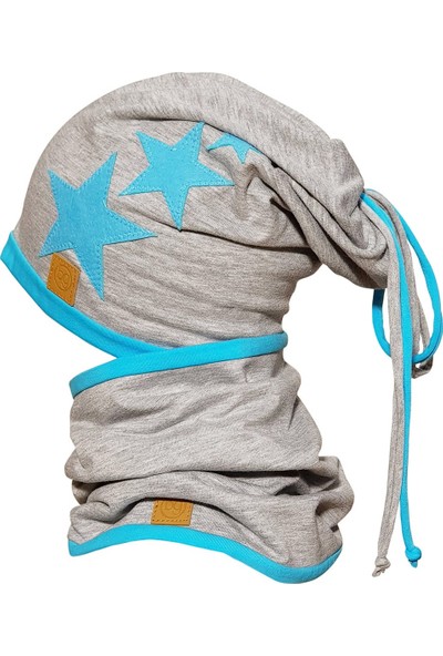 Babygiz Erkek Çocuk Gri Turkuaz Renkli Bere Boyunluk